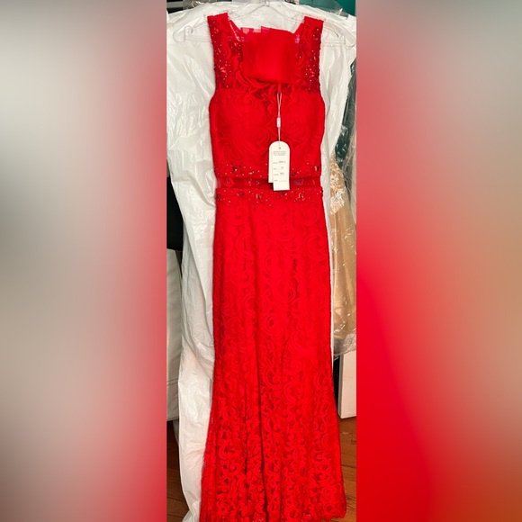 Dresses | Brand New Red Long Bridesmaid Dress Size Xs Red Scarf ...